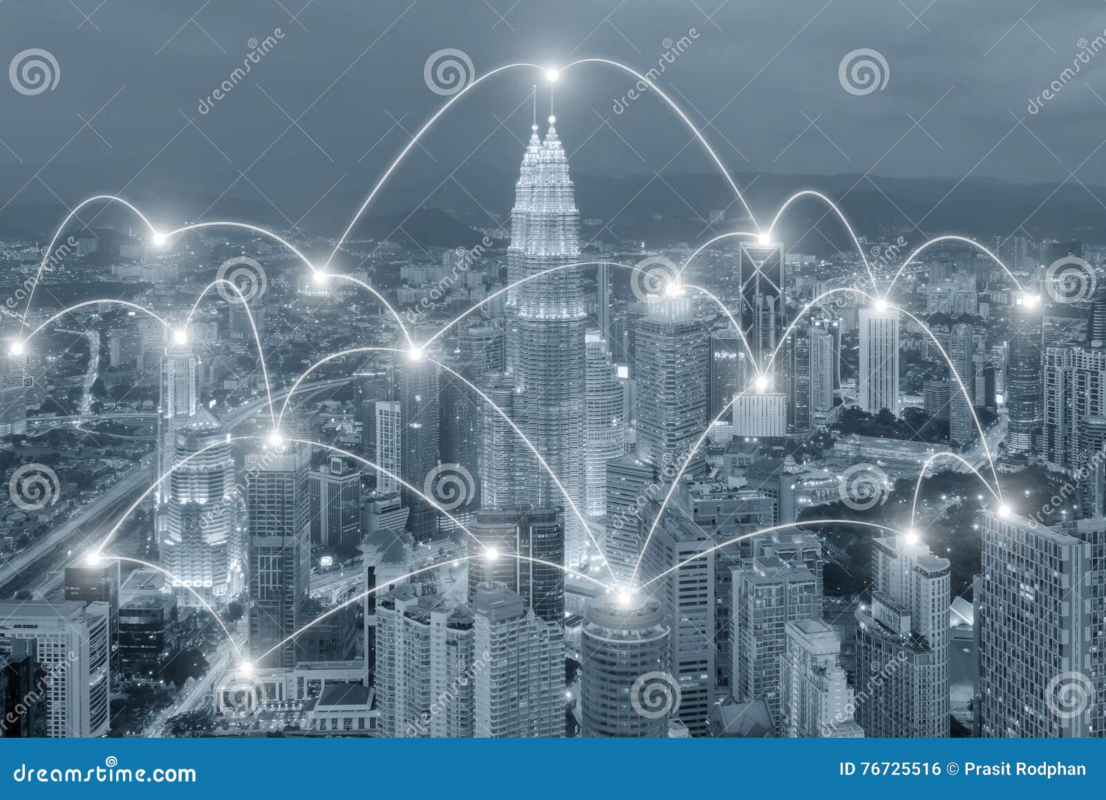 Network Business Conection System on Cityscape Background Stock Photo ...