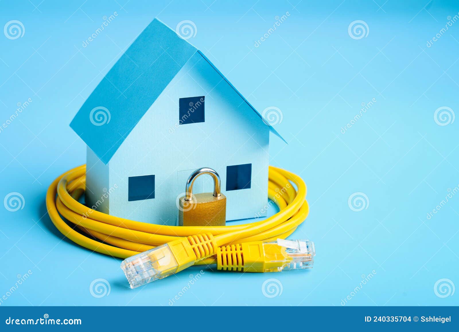 Network Cable, House Model and Padlock: Cyber Security Concept Stock ...