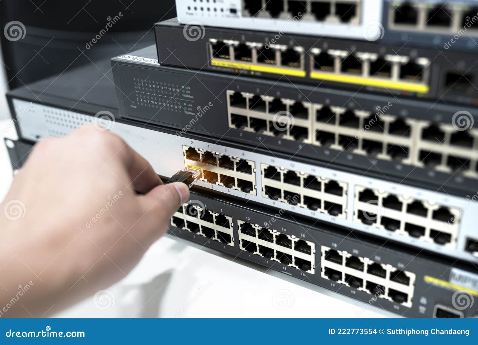 Network Cable Panels, Switches and Internet Cables in Data Centers. the ...