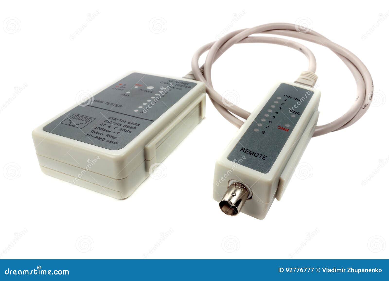 Network Cable Tester and Remote Probe with UTP Cable on a White ...