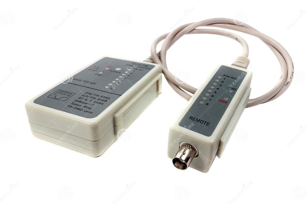 Network Cable Tester and Remote Probe with UTP Cable on a White ...