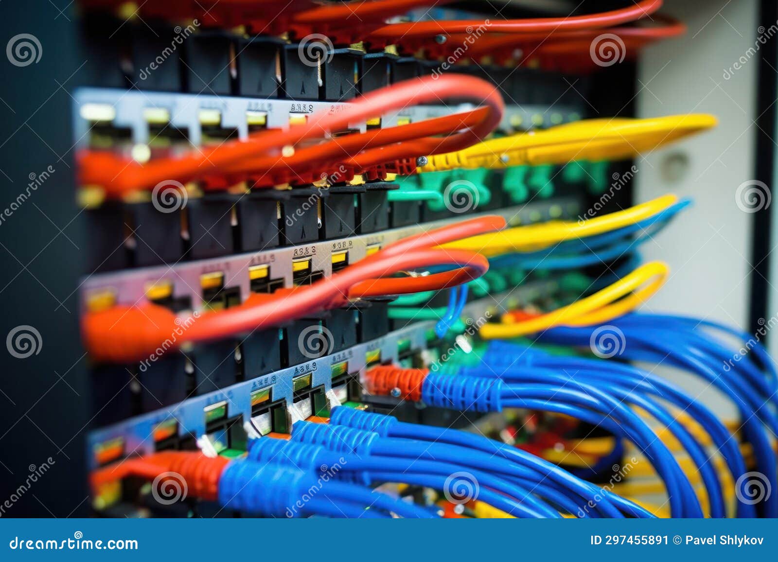 Color Network Cables Connected in Network Switches. Stock Image - Image ...