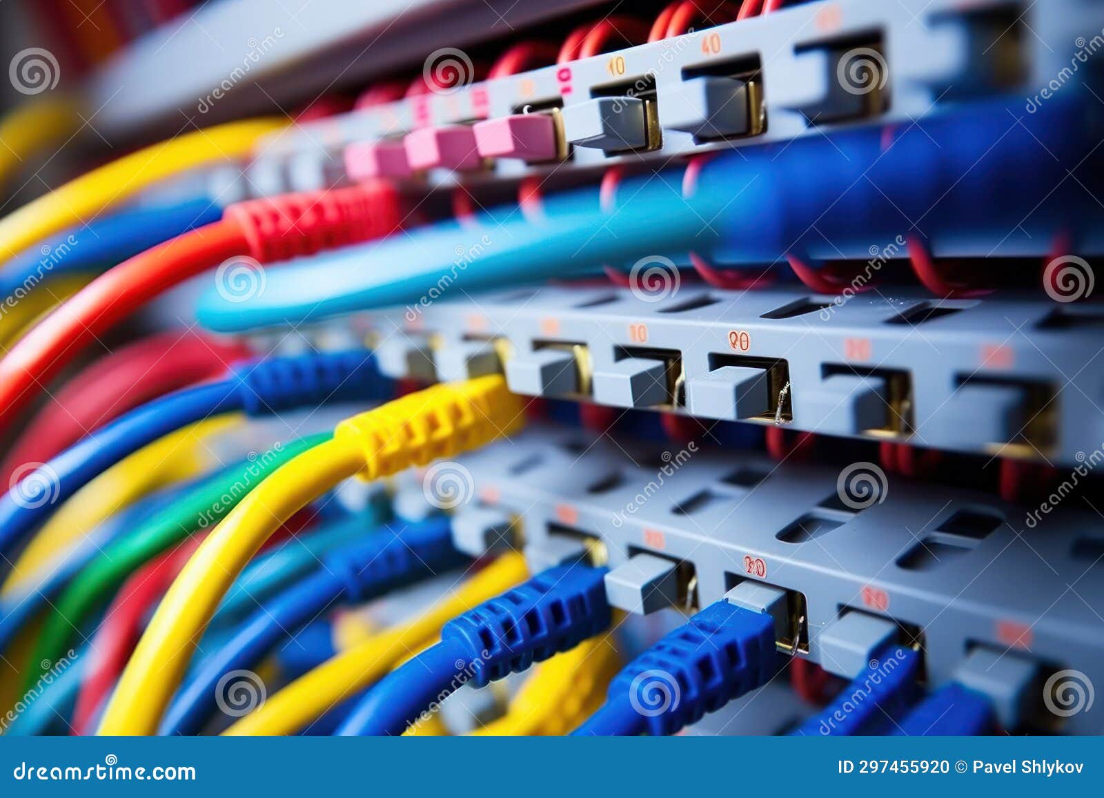 Color Network Cables Connected in Network Switches. Stock Illustration ...