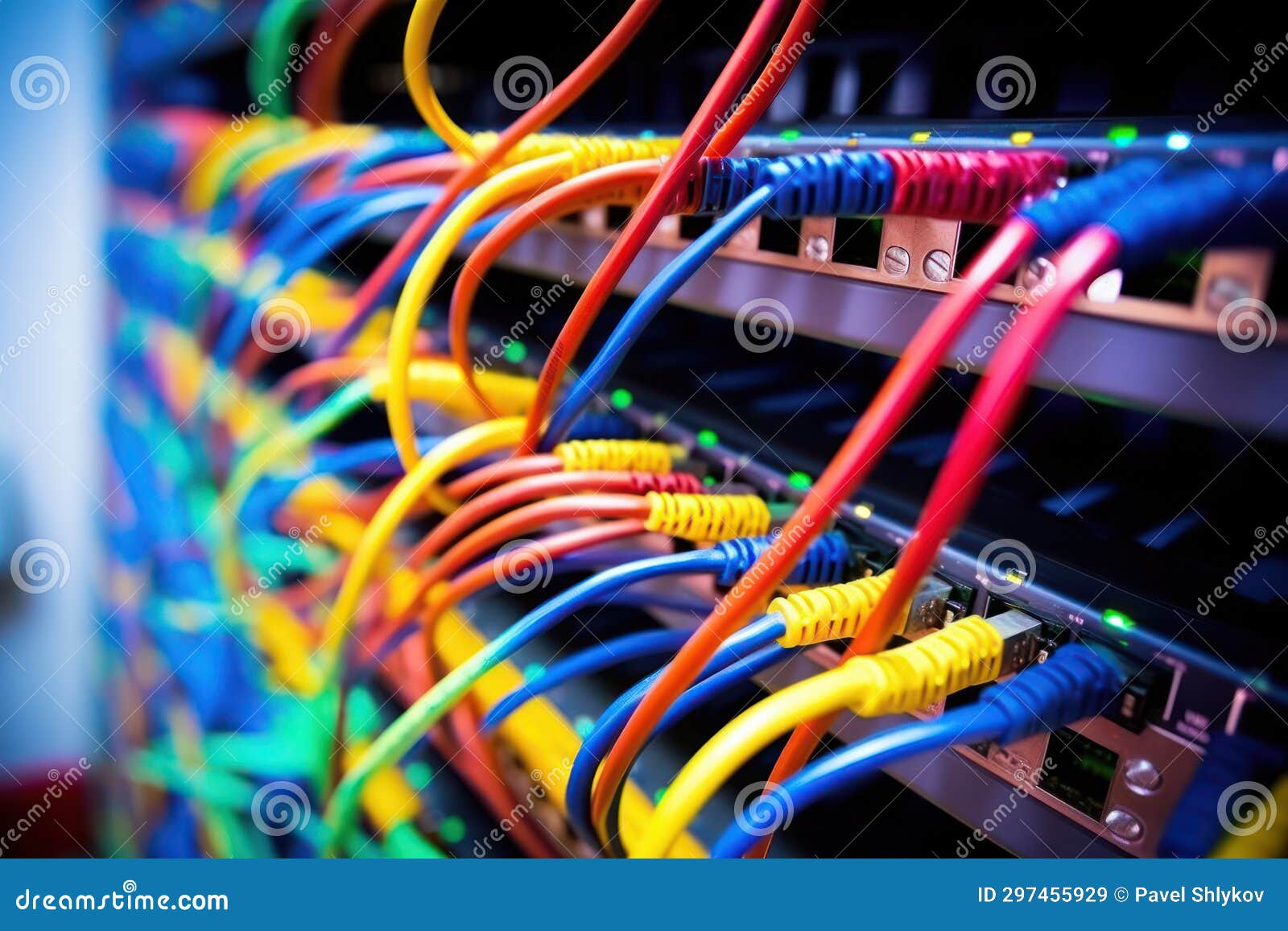 Color Network Cables Connected in Network Switches. Stock Illustration ...