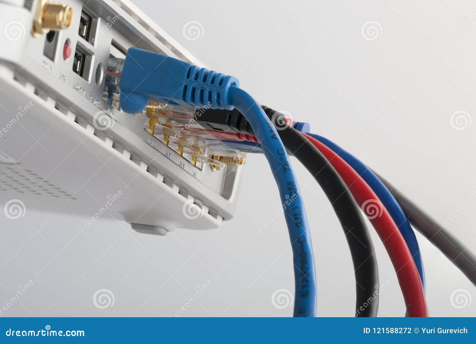 Network Cables Connected To the Router. Network Communications Stock ...