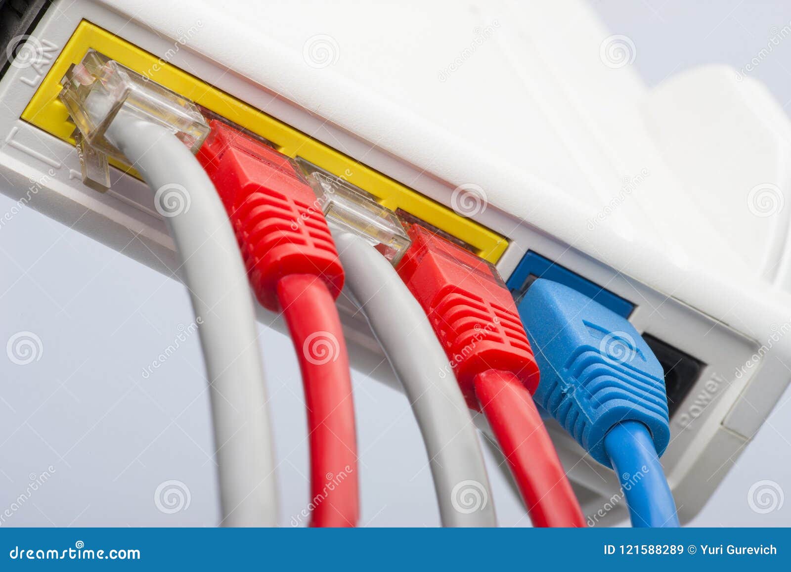 Network Cables Connected To the Router. Network Communications Stock ...