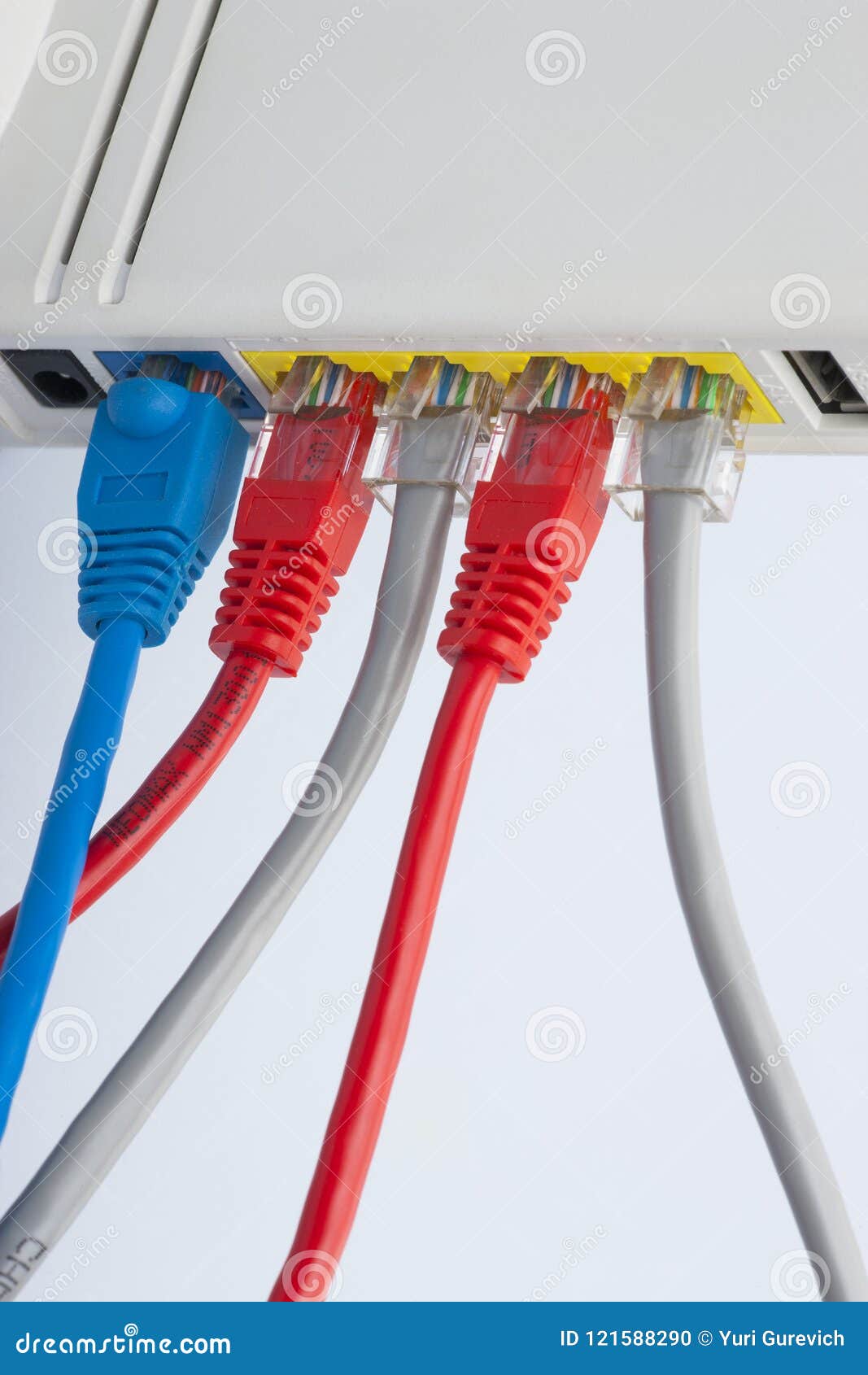 Network Cables Connected To the Router. Network Communications Stock ...