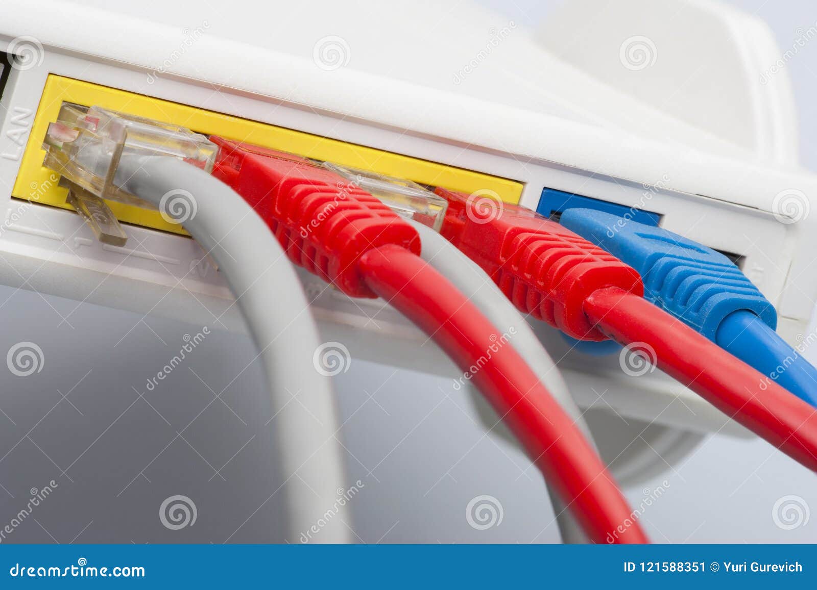 Network Cables Connected To the Router. Network Communications Stock ...