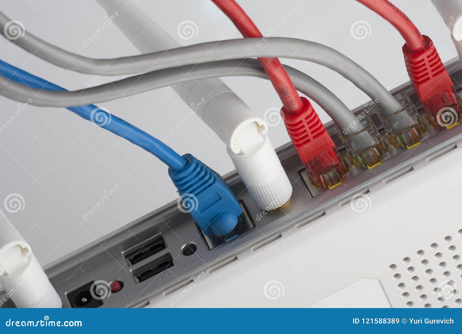 Network Cables Connected To the Router. Network Communications Stock ...