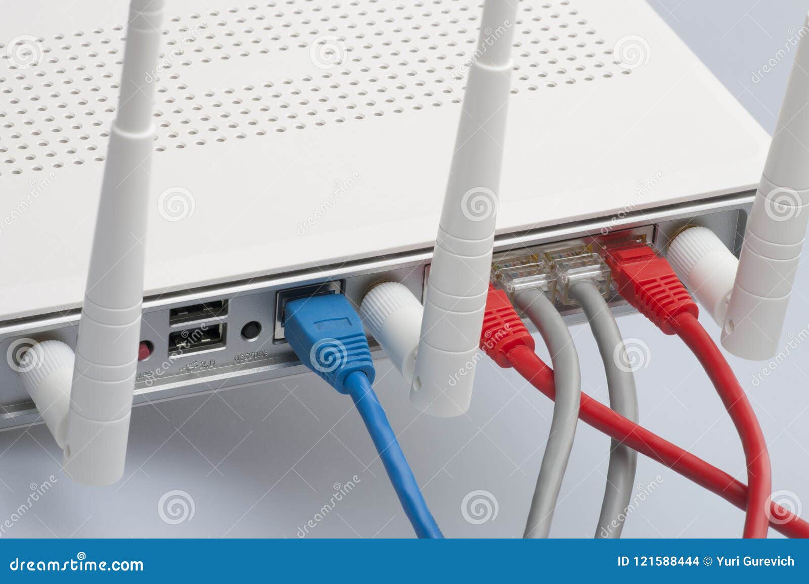 Network Cables Connected To the Router. Network Communications Stock ...
