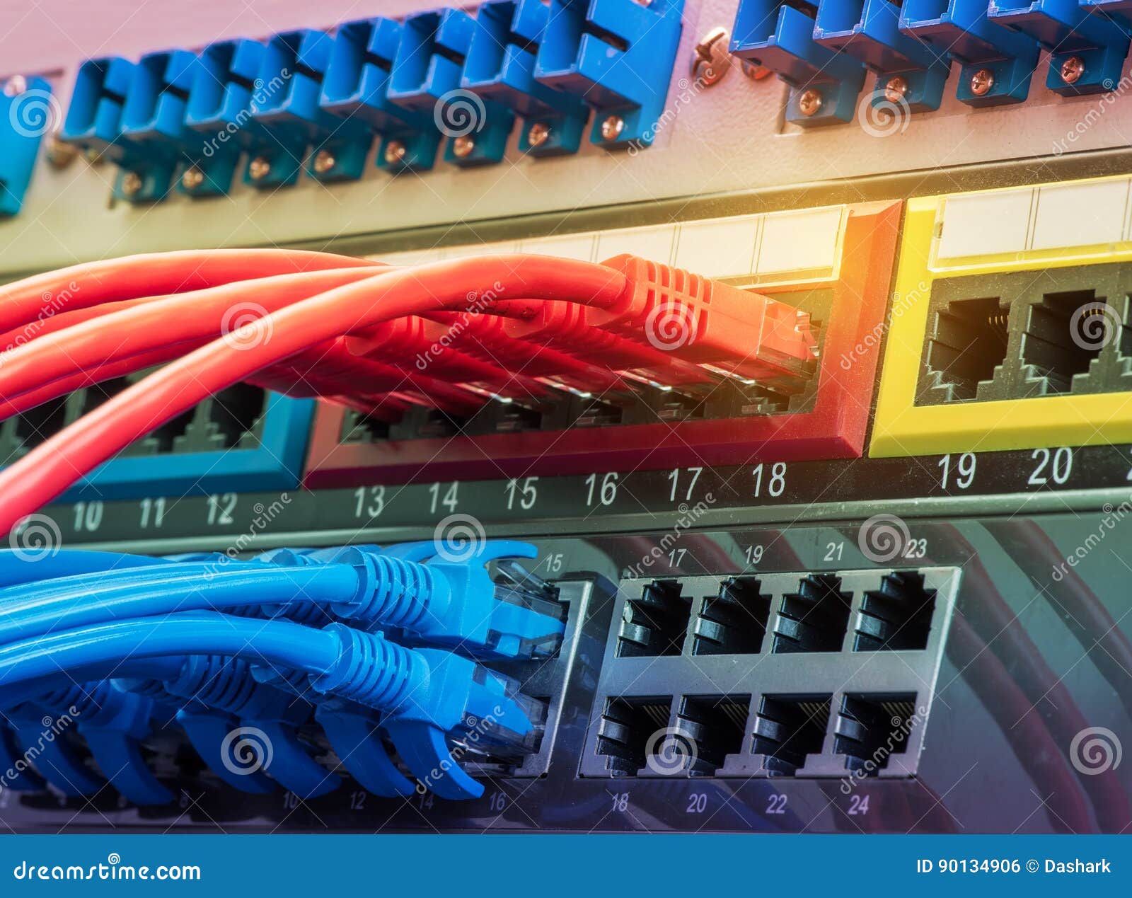 Network Cables Connected To Switch. Stock Photo - Image of datacenter ...