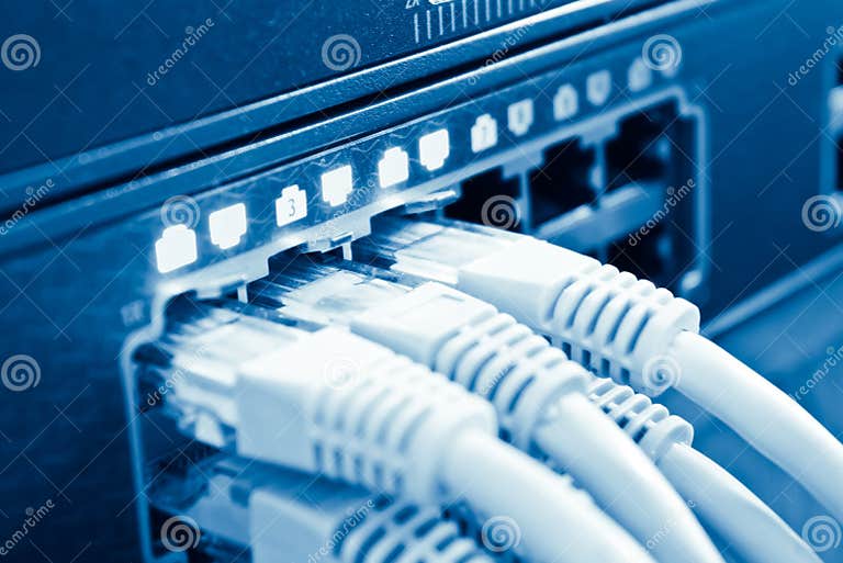 Network cables in hub stock photo. Image of communication - 11725102