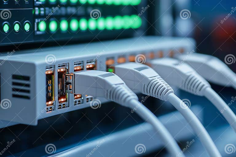 Network Cables Linking Devices in a Dynamic Tech Setting Stock Photo ...