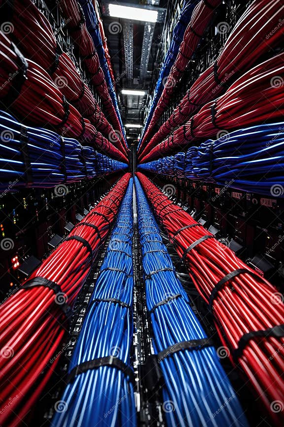 Network Cables, a Striking Assembly of Red and Blue Network Cables ...