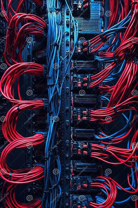 Network Cables, a Striking Assembly of Red and Blue Network Cables ...
