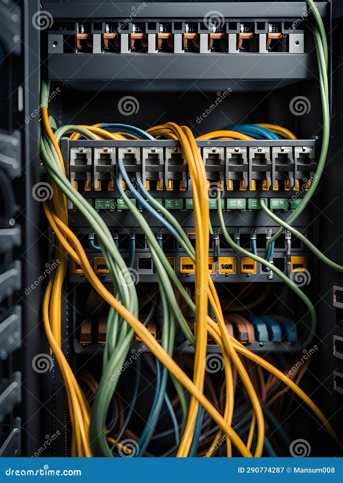 Network Cables with Switch and Server in the Room Stock Illustration ...