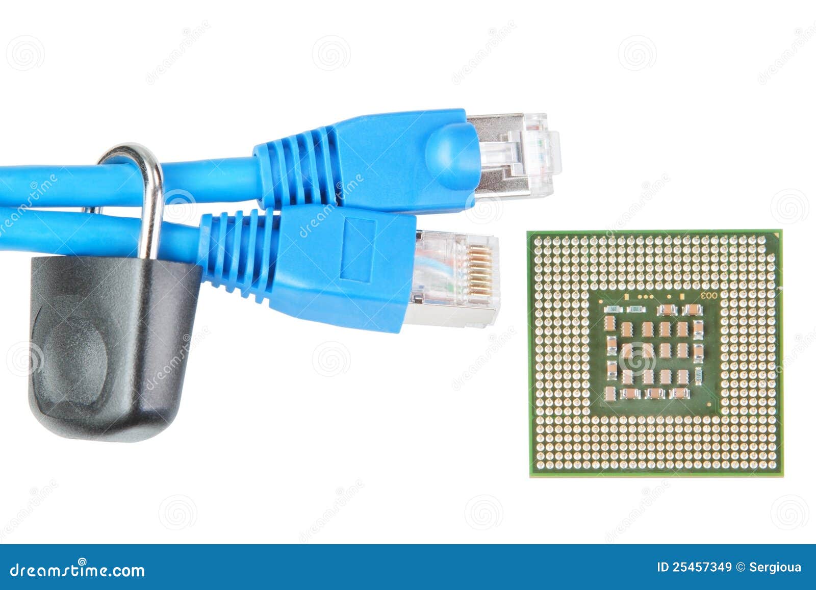 Network Cables To Lock and the Microprocessor. Stock Image - Image of ...