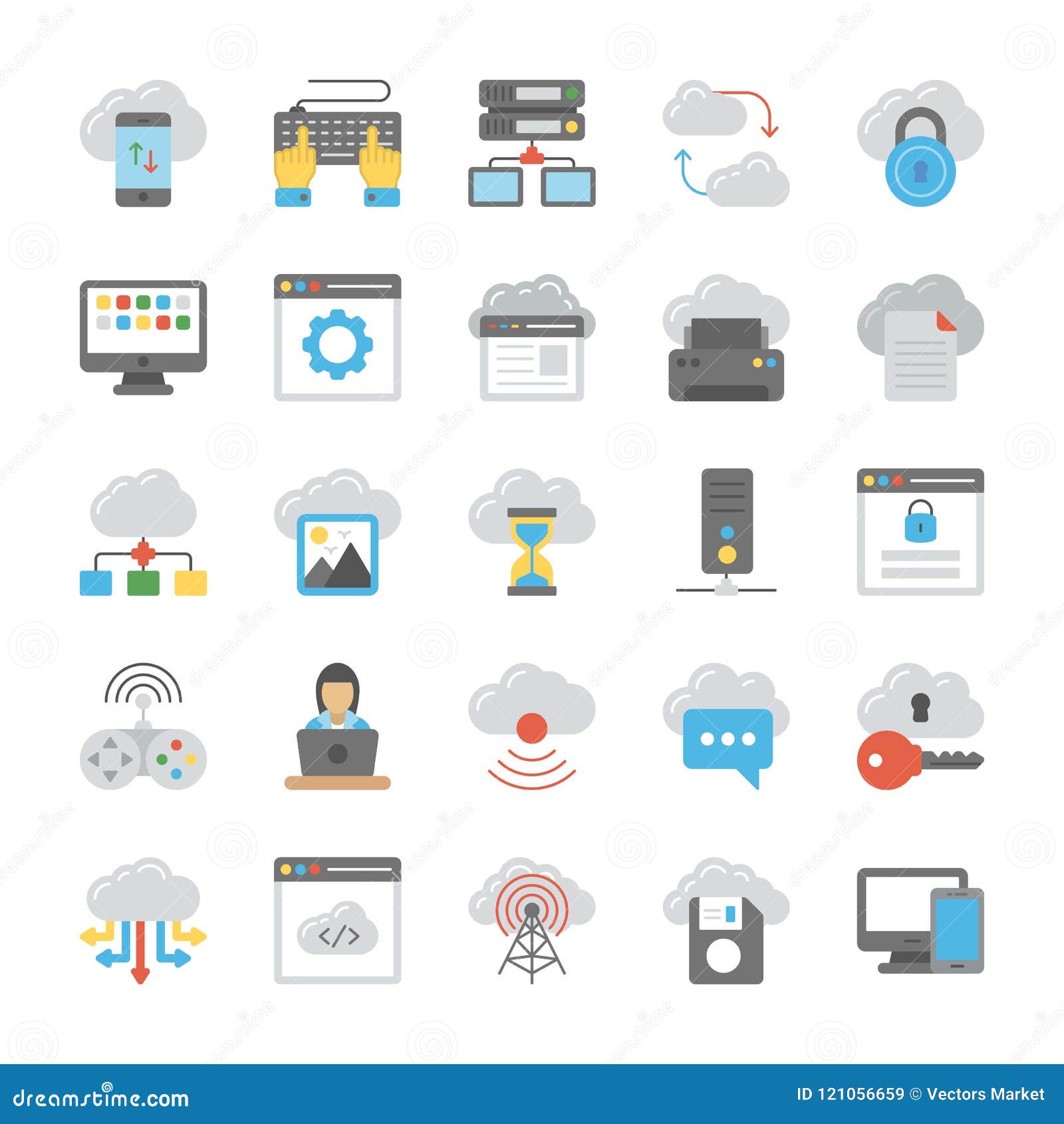 Network and Cloud Computing Flat Icon Collection Stock Illustration ...