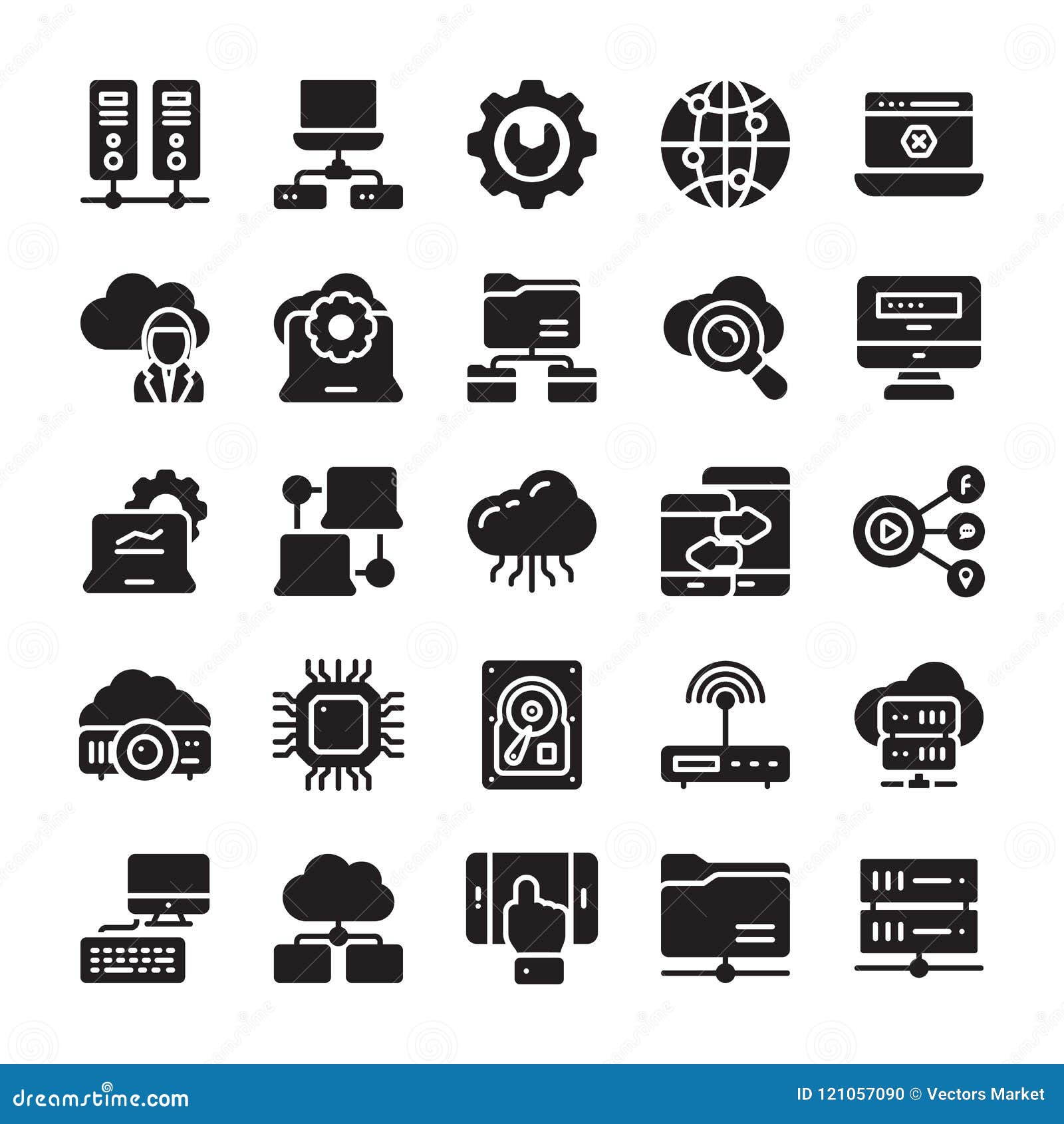 Network and Cloud Computing Glyph Icons Stock Illustration ...