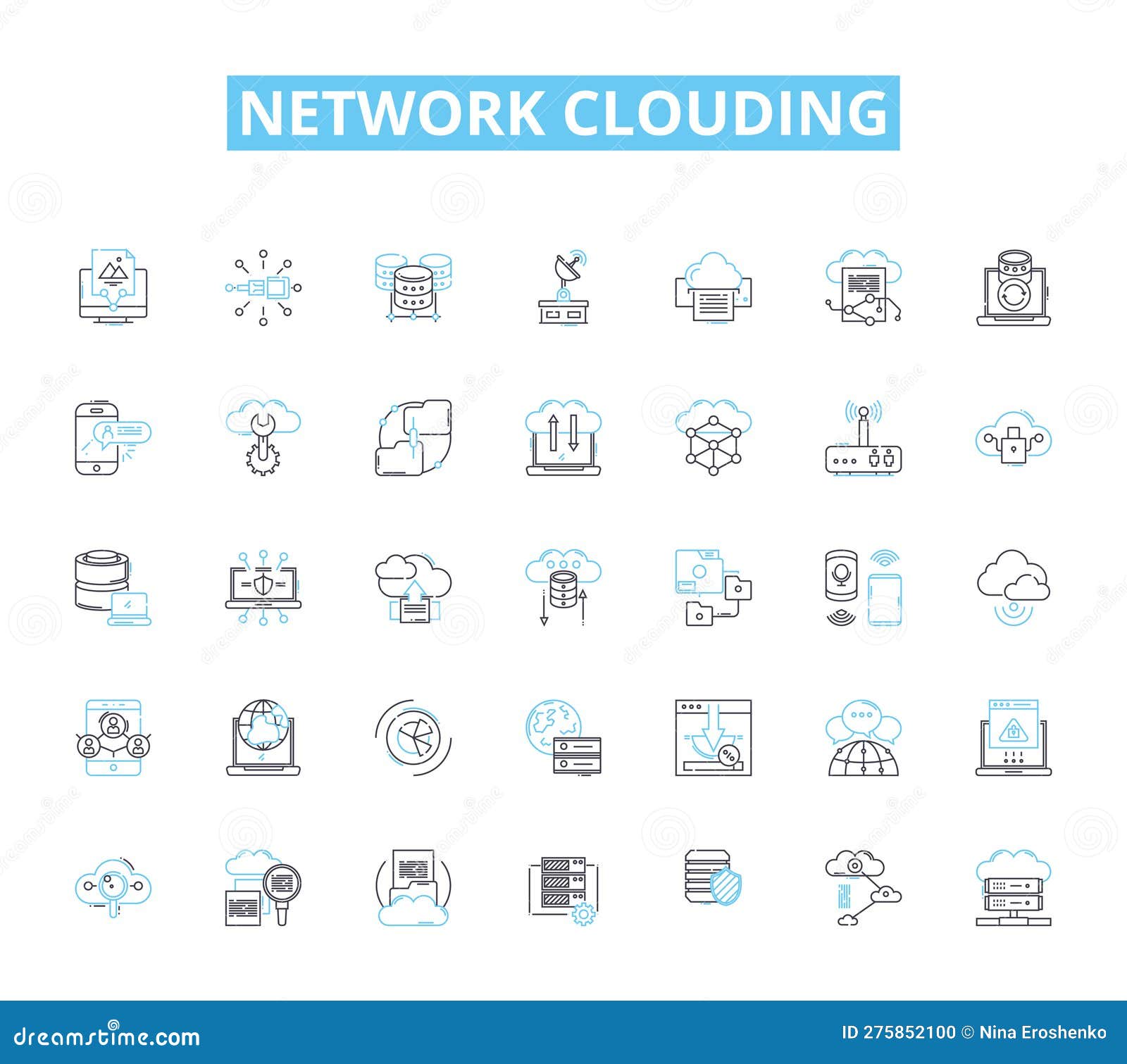 Network Clouding Linear Icons Set Virtualization Scalability Elasticity Automation