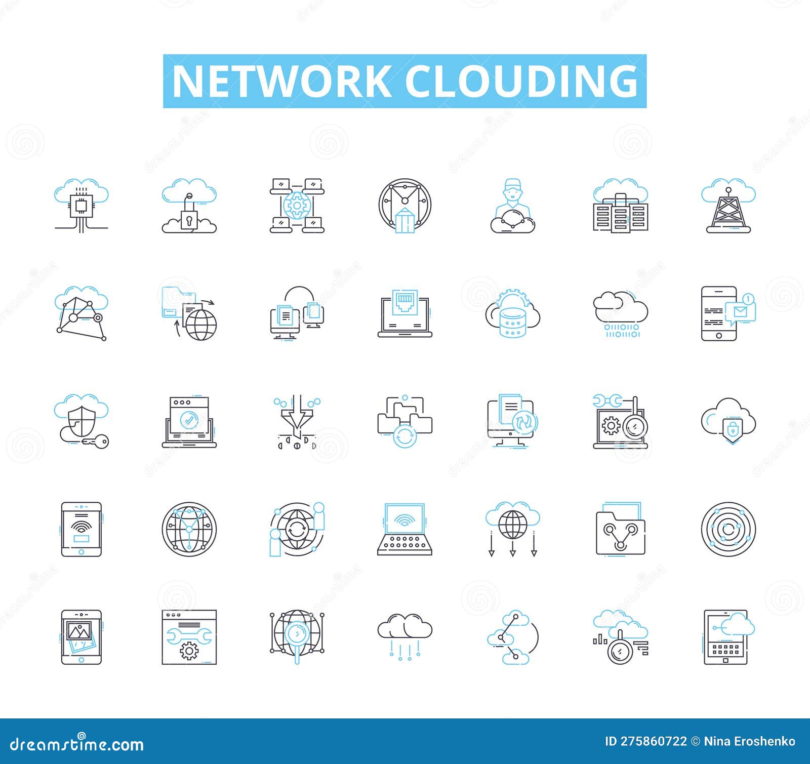 Network Clouding Linear Icons Set Virtualization Scalability Elasticity Automation