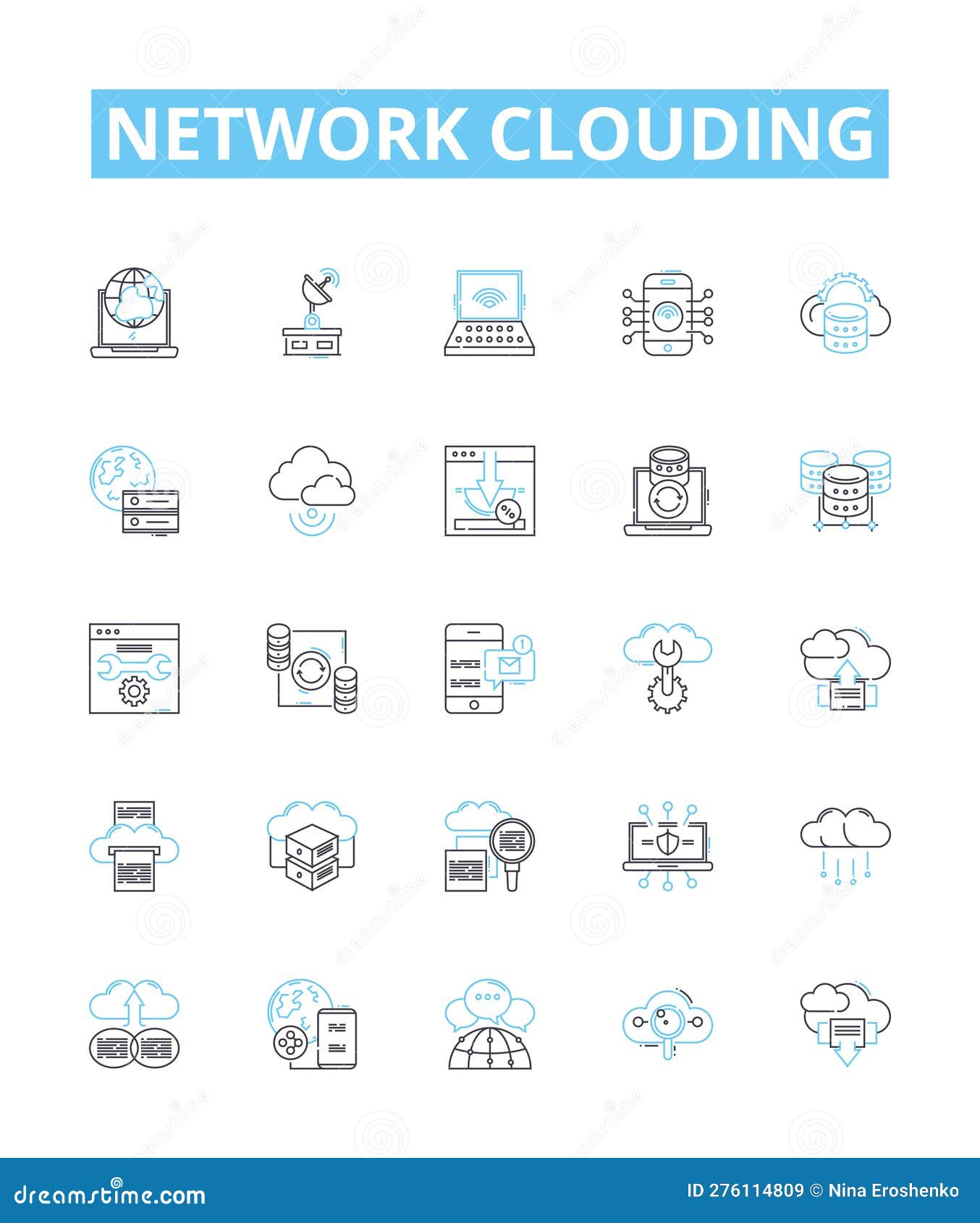 Network Clouding Vector Line Icons Set Network Clouding Cloud
