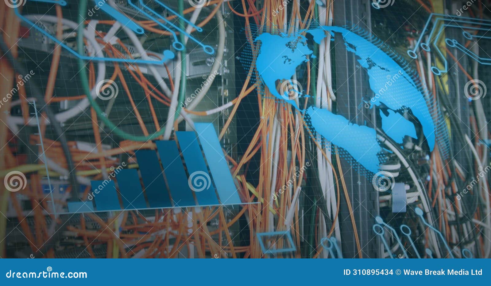 A Network of Colorful Cables is Intertwined with a Graphic of a World ...