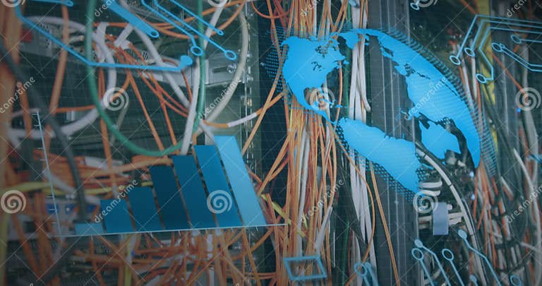 A Network of Colorful Cables is Intertwined with a Graphic of a World ...