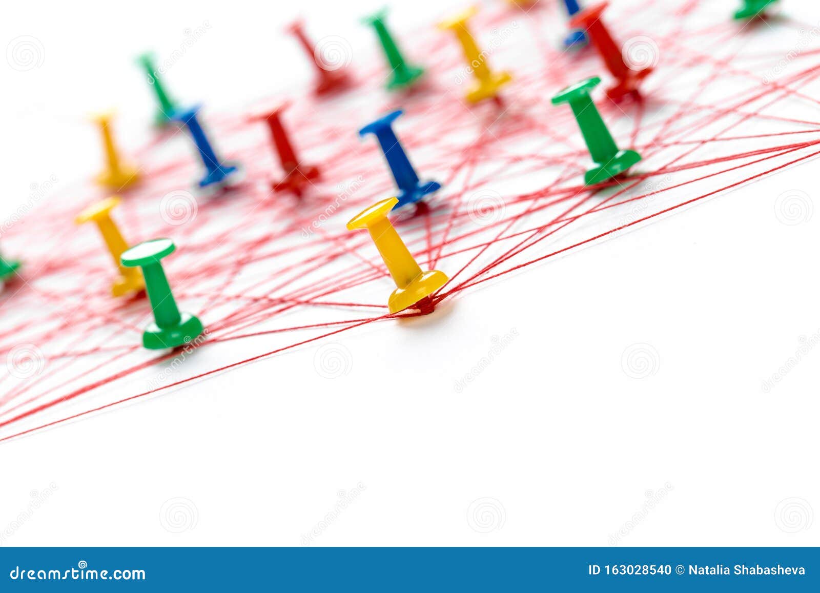 Network with Colorful Pins and String, Linked Together with String on a ...