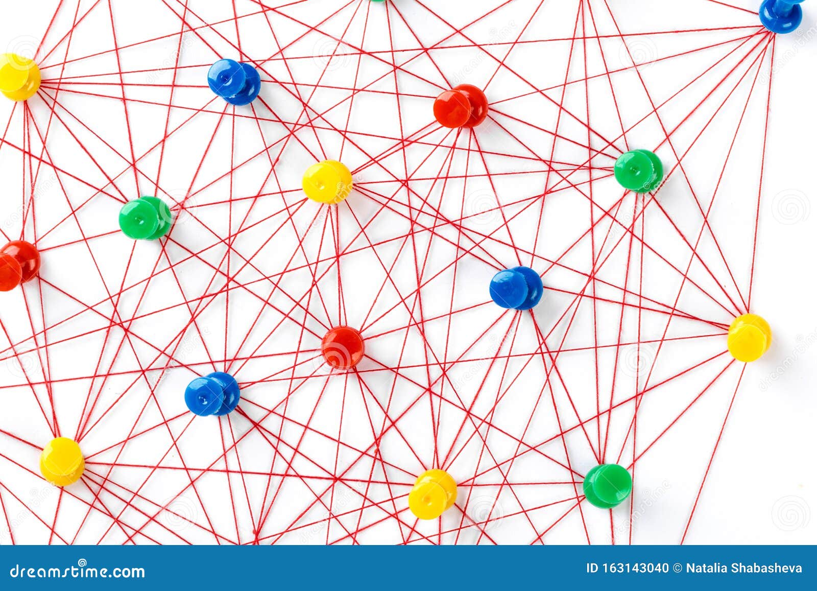 Network with Colorful Pins and String, Linked Together with String on a ...