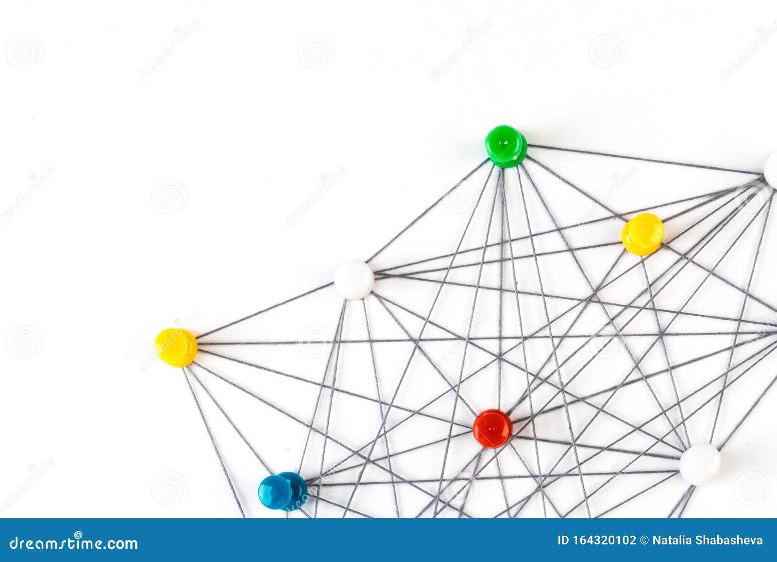 Network with Colorful Pins and String, Linked Together with String on a ...