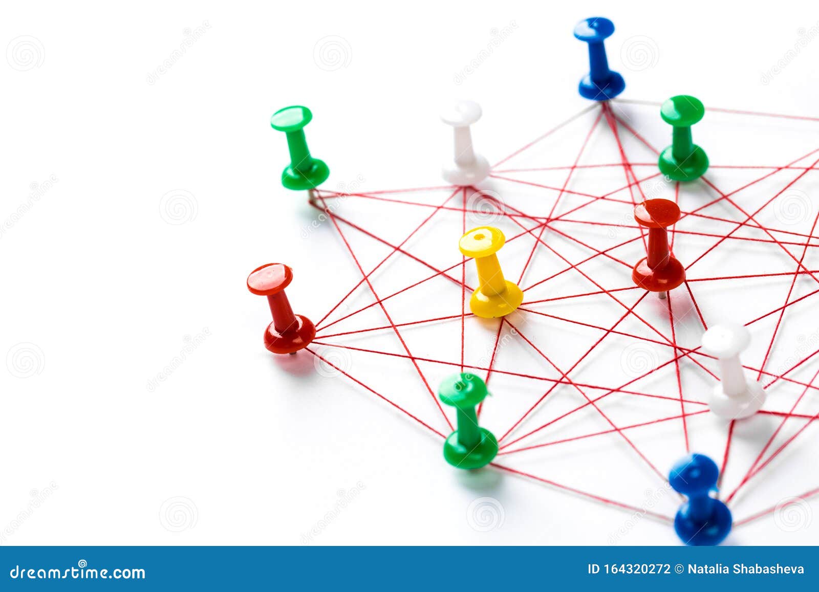 Network with Colorful Pins and String, Linked Together with String on a ...
