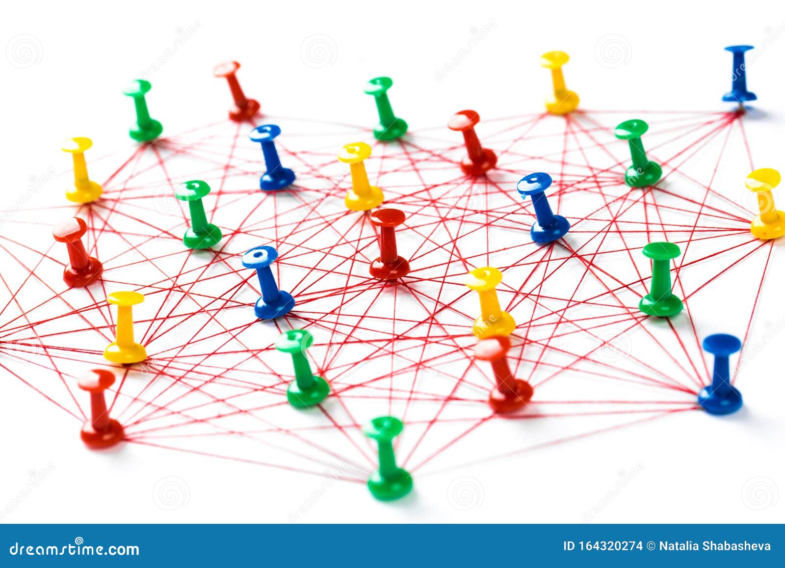 Network with Colorful Pins and String, Linked Together with String on a ...