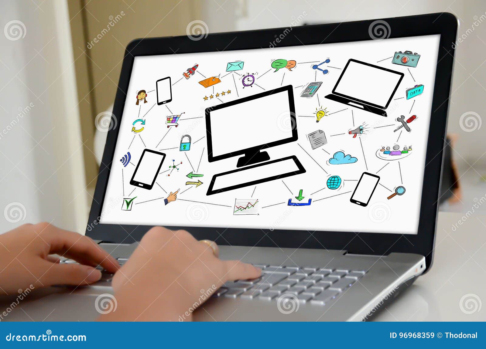 Network Communication Concept on a Laptop Screen Stock Image - Image of ...