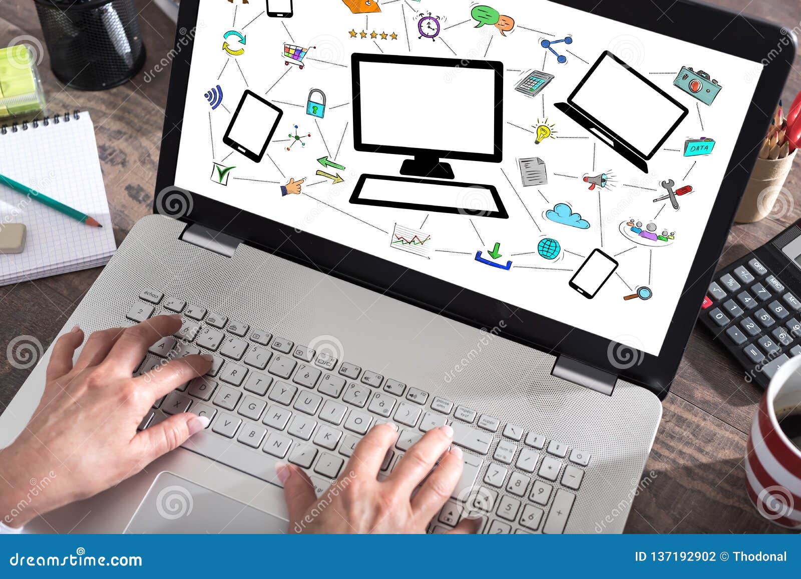 Network Communication Concept on a Laptop Screen Stock Photo - Image of ...