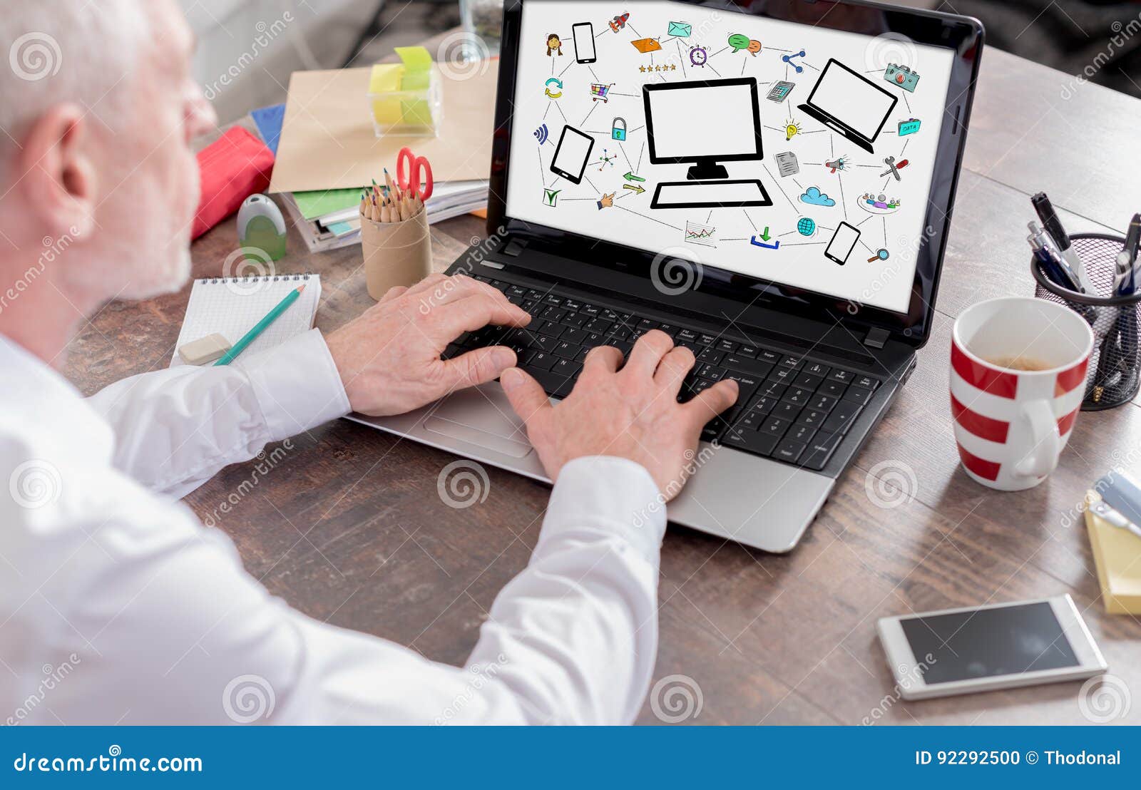 Network Communication Concept on a Laptop Screen Stock Photo - Image of ...