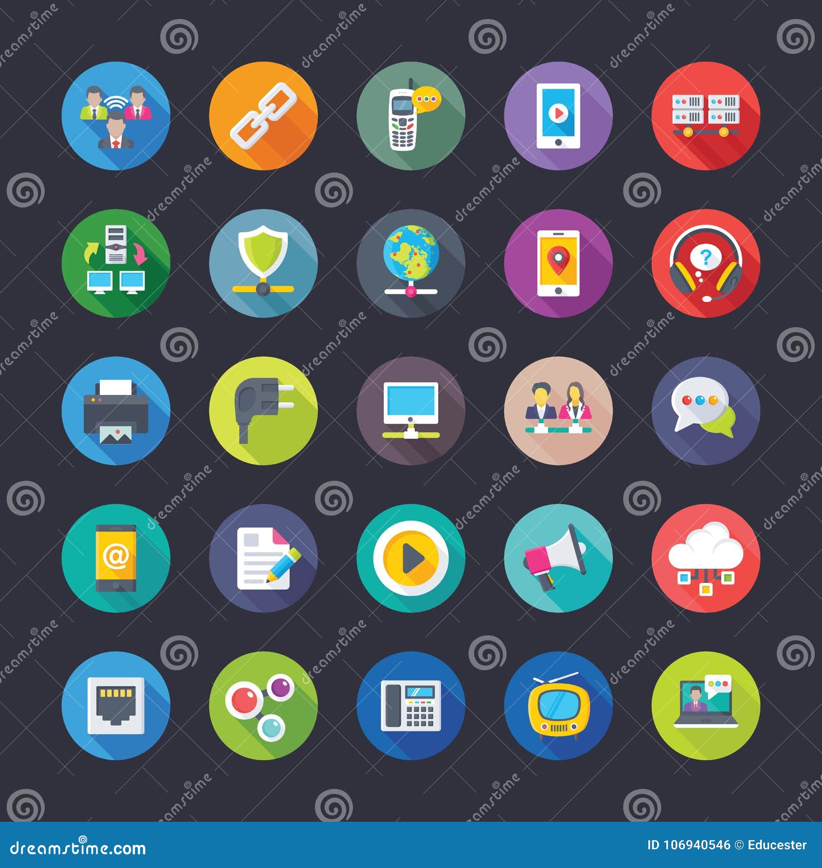 Network and Communication Flat Icons Set Stock Illustration ...