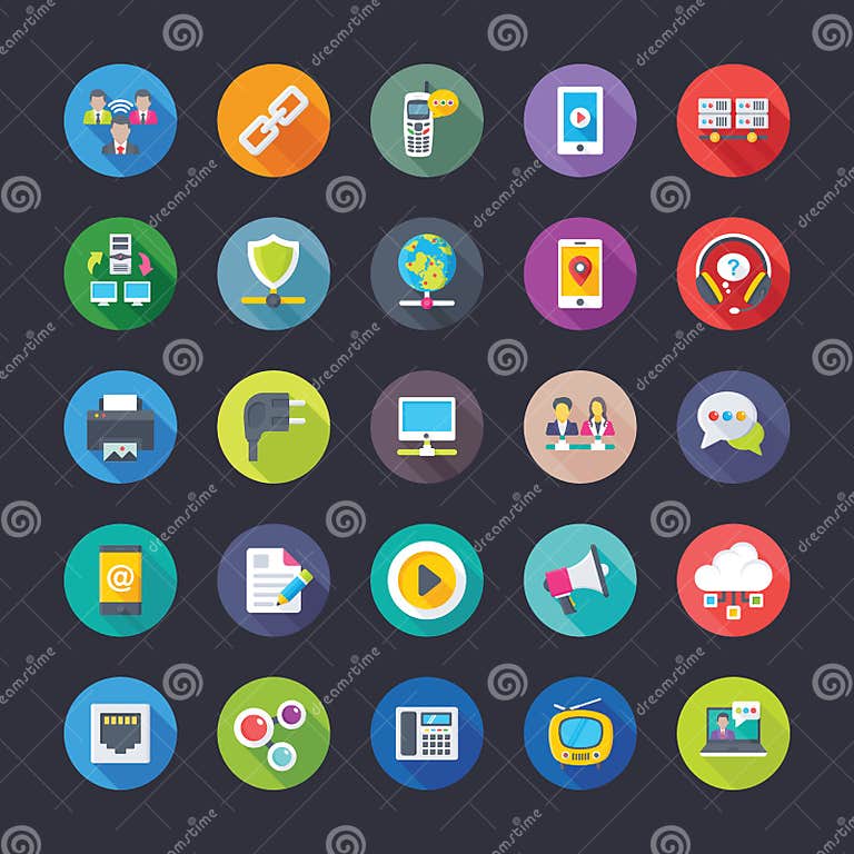 Network and Communication Flat Icons Set Stock Illustration ...