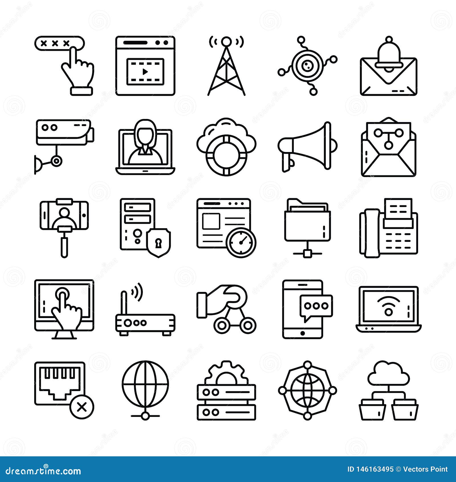 Network and Communication Icons Pack Stock Vector - Illustration of ...