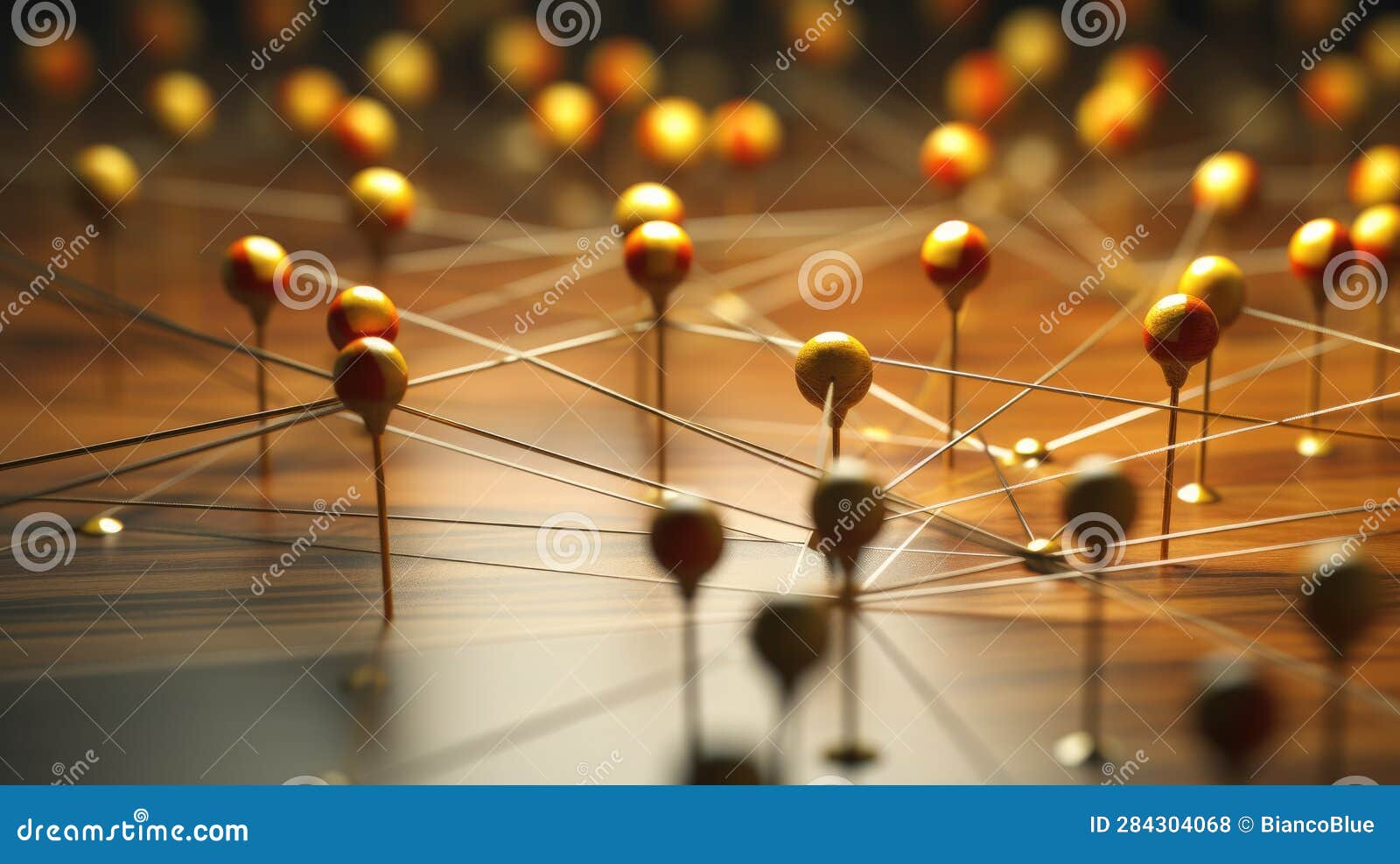 Network Concept, Pins on Table Linked by Threads, Create Connections ...