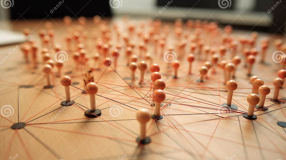 Network Concept, Pins on Table Linked by Threads, Create Connections ...