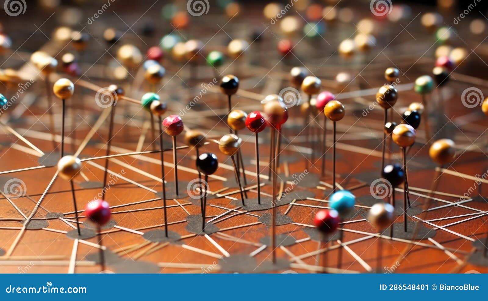 Network Concept, Pins on Table Linked by Threads, Create Connections ...