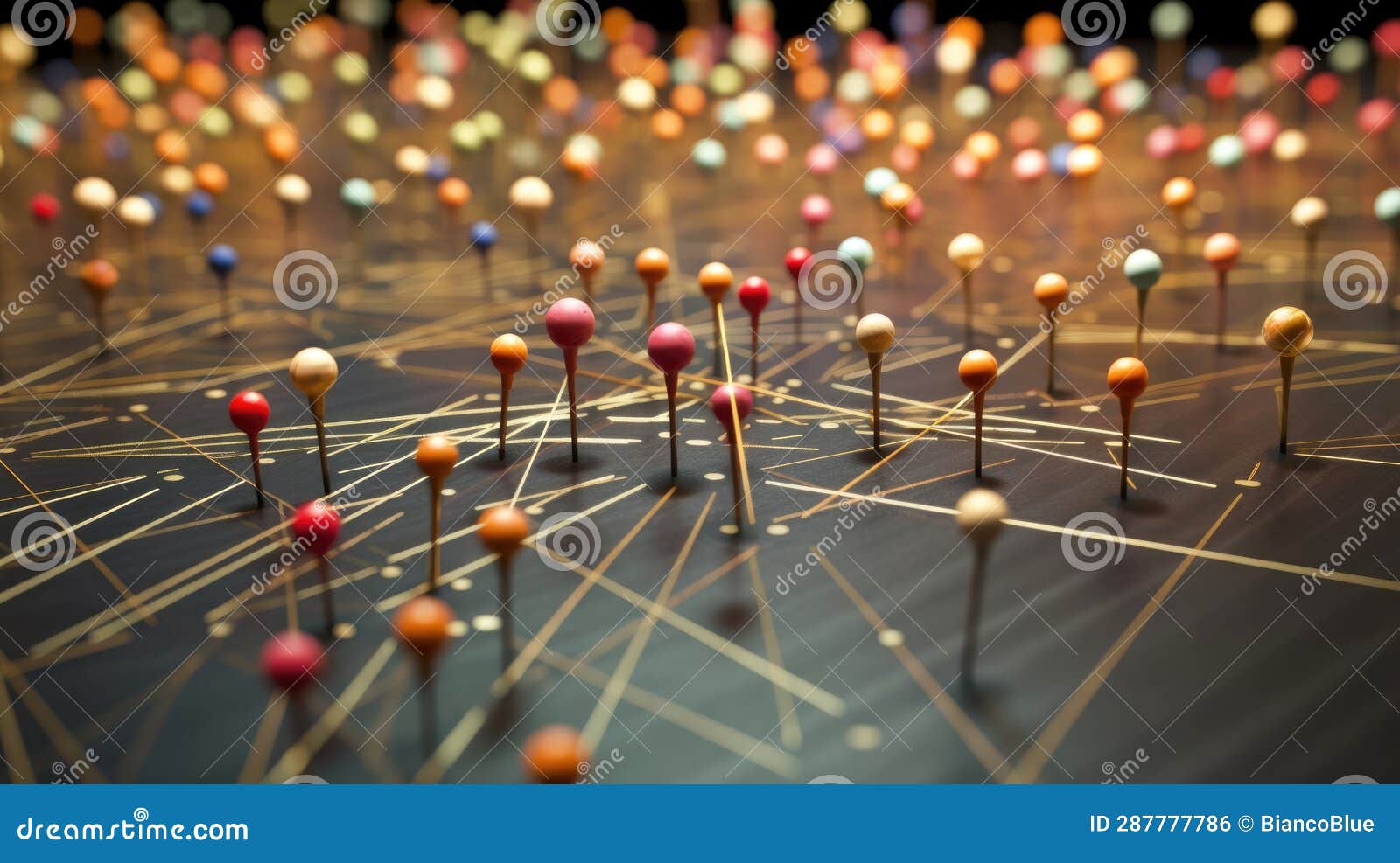 Network Concept, Pins on Table Linked by Threads, Create Connections ...