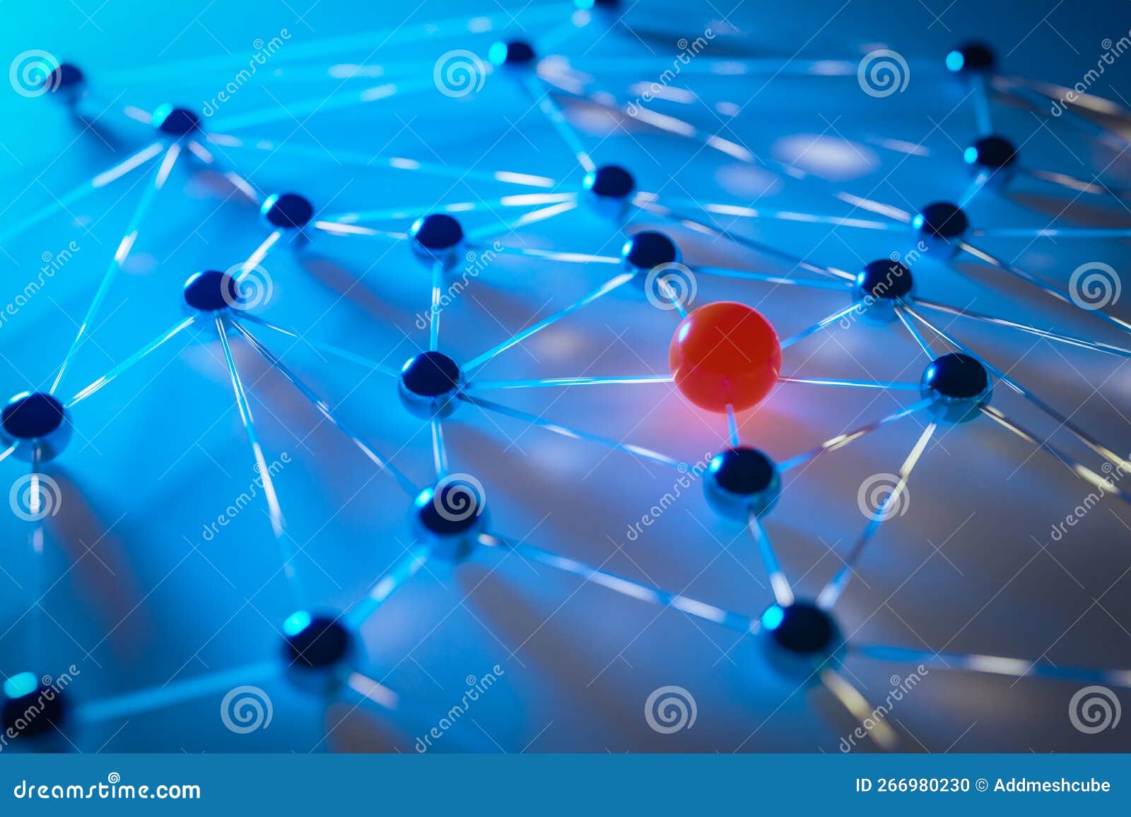 Network Connect Concept, Molecule Structure with Red Sphere on Blue ...