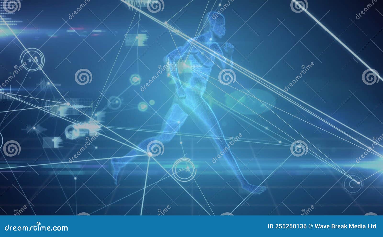 Network Connected Points with Digital Man Running Stock Footage - Video ...