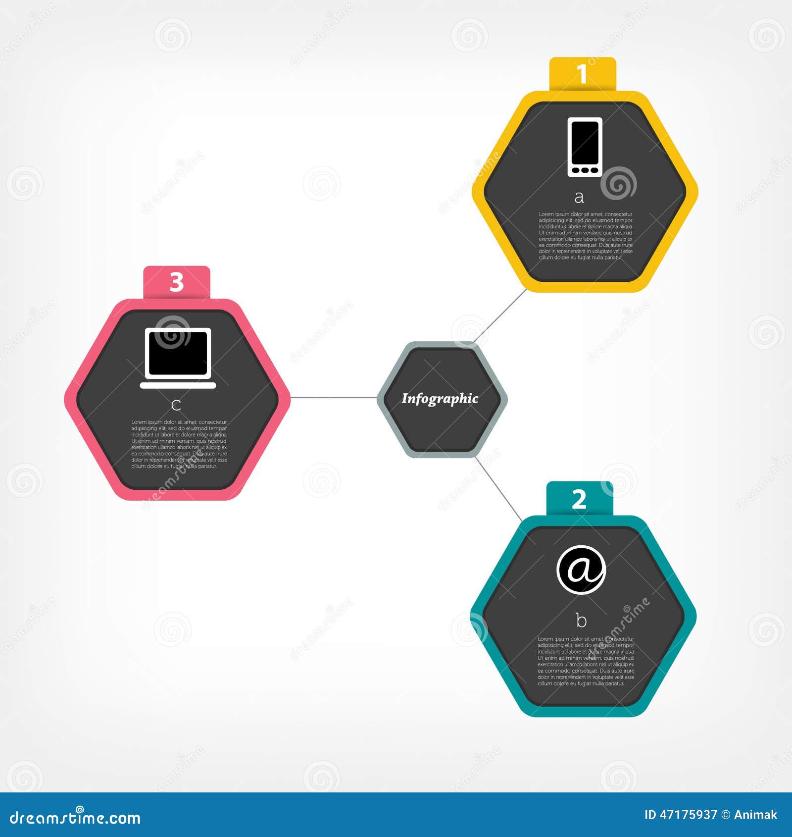 Network Connected Speech Diagram. Hexagon Presentations With Text Box ...