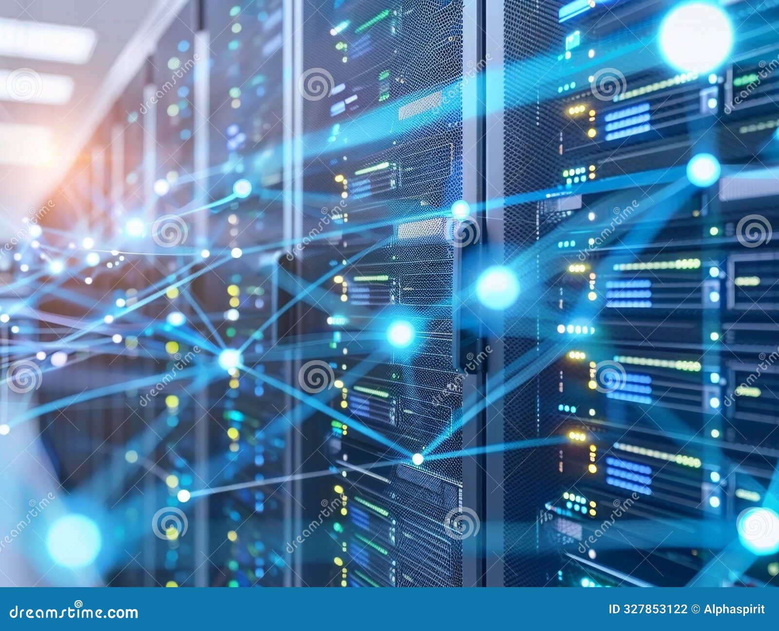 Modern Data Center Server Room With Blue Neon Lights Royalty-Free Stock ...