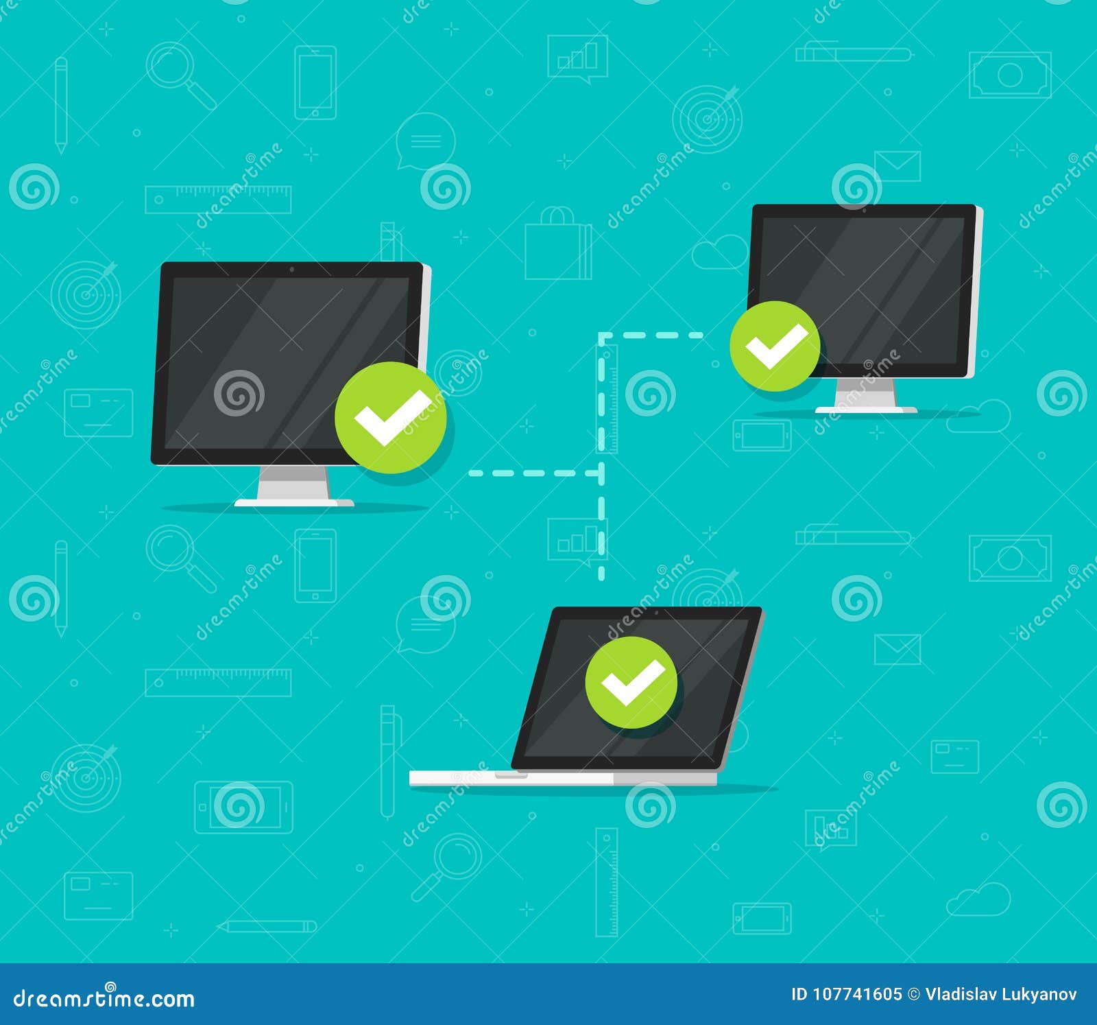 Network Connection between Computers Vector Illustration, Flat Cartoon ...
