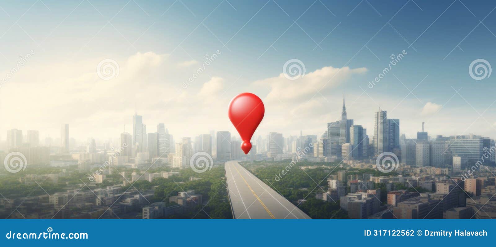 Network Connection Concept. Aerial View on City with Location Pin Stock ...