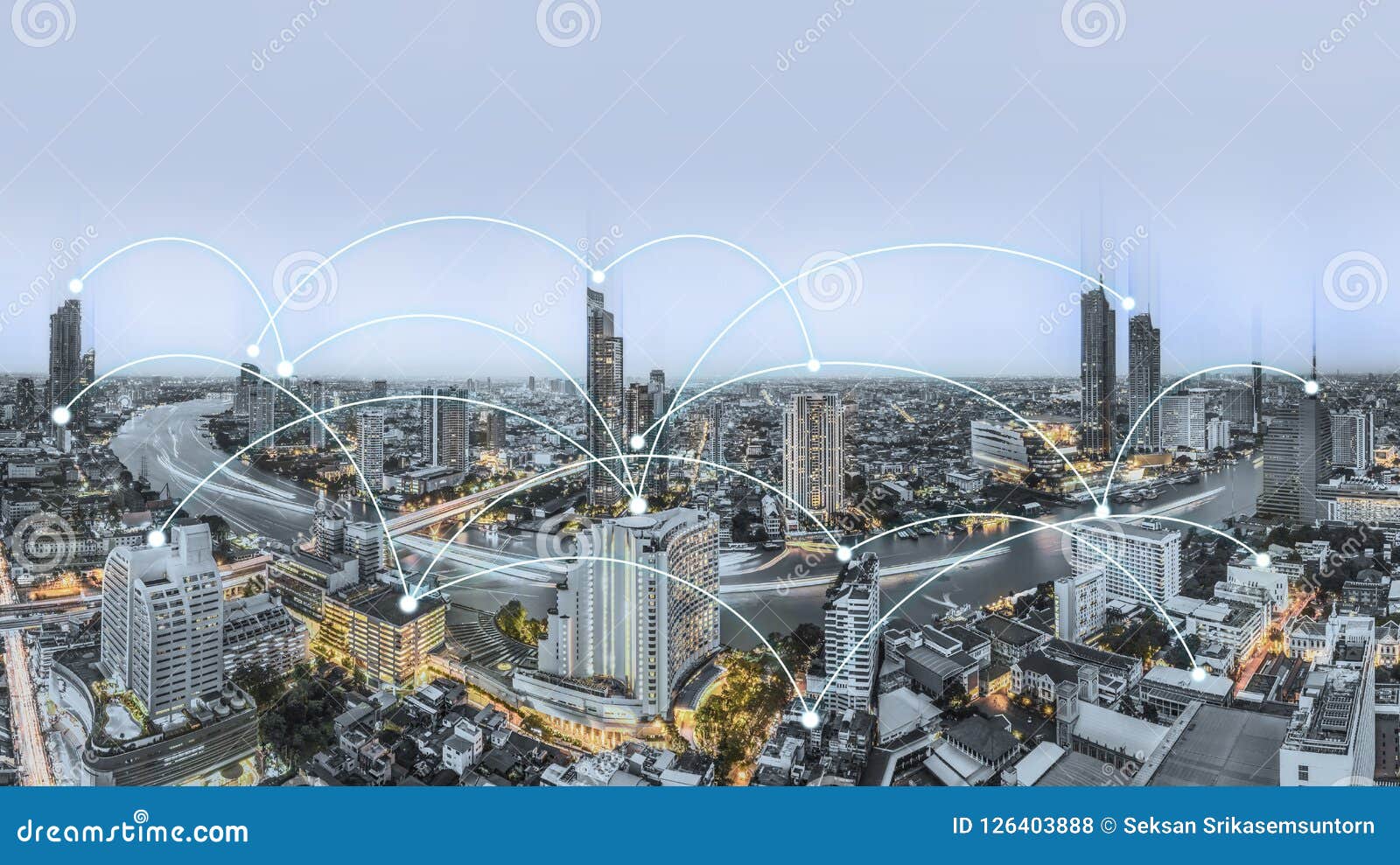 Network Connection Concept with Cityscape. Stock Photo - Image of ...